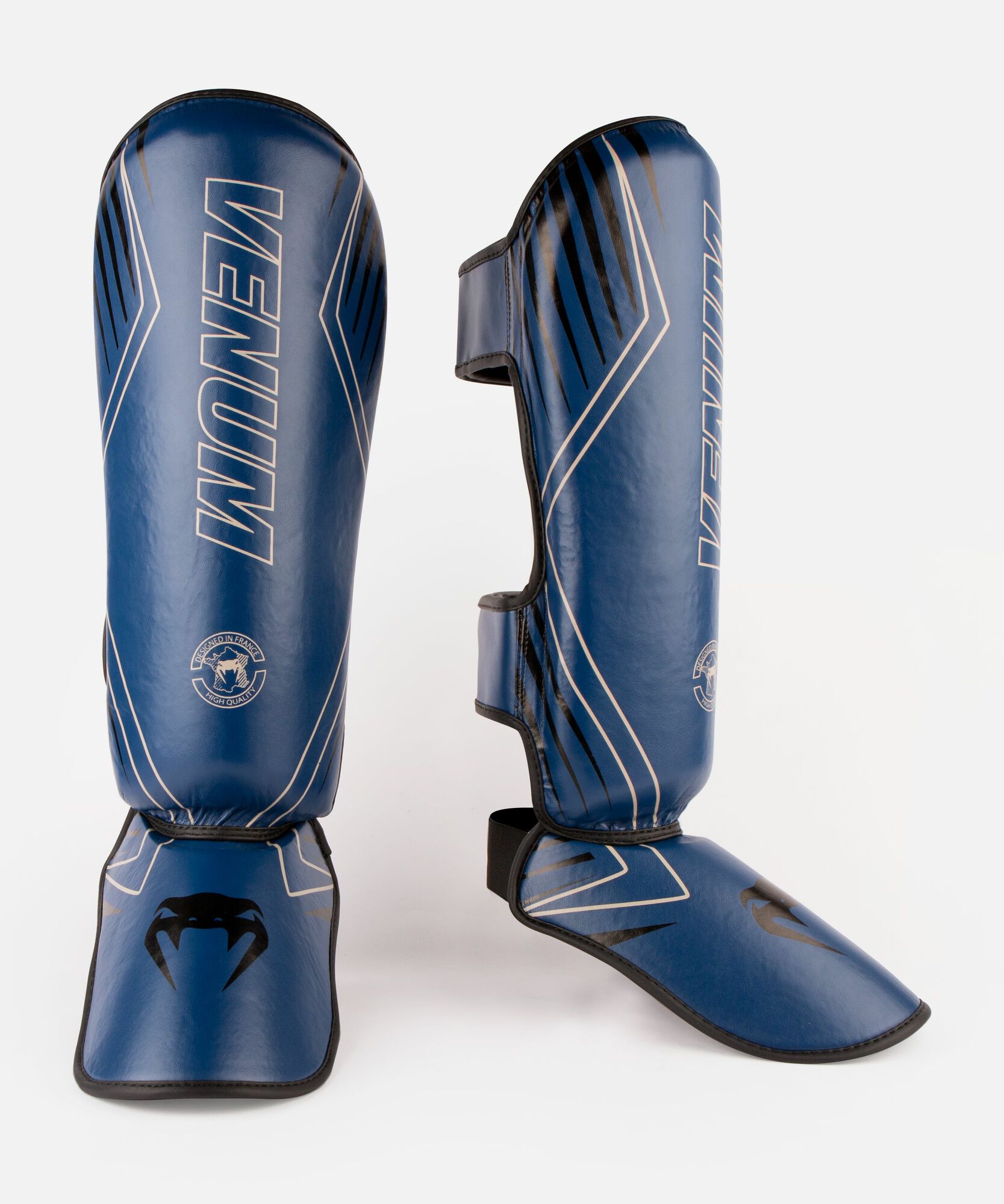 Venum Contender 2.0 Shin Guards - Navy/Sand - Vechtsportonline.nl